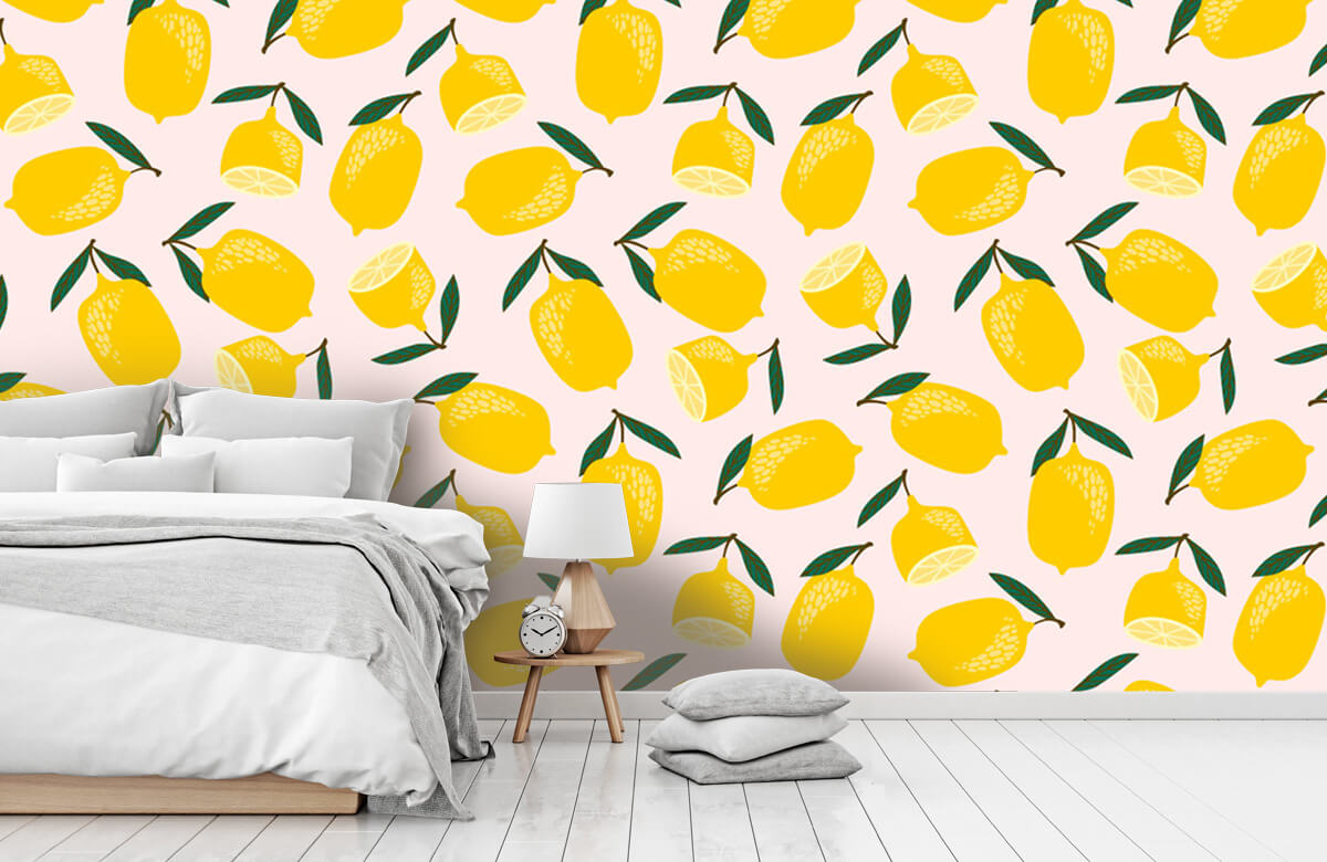 MOTIFS CITRON ROSE - papier peint